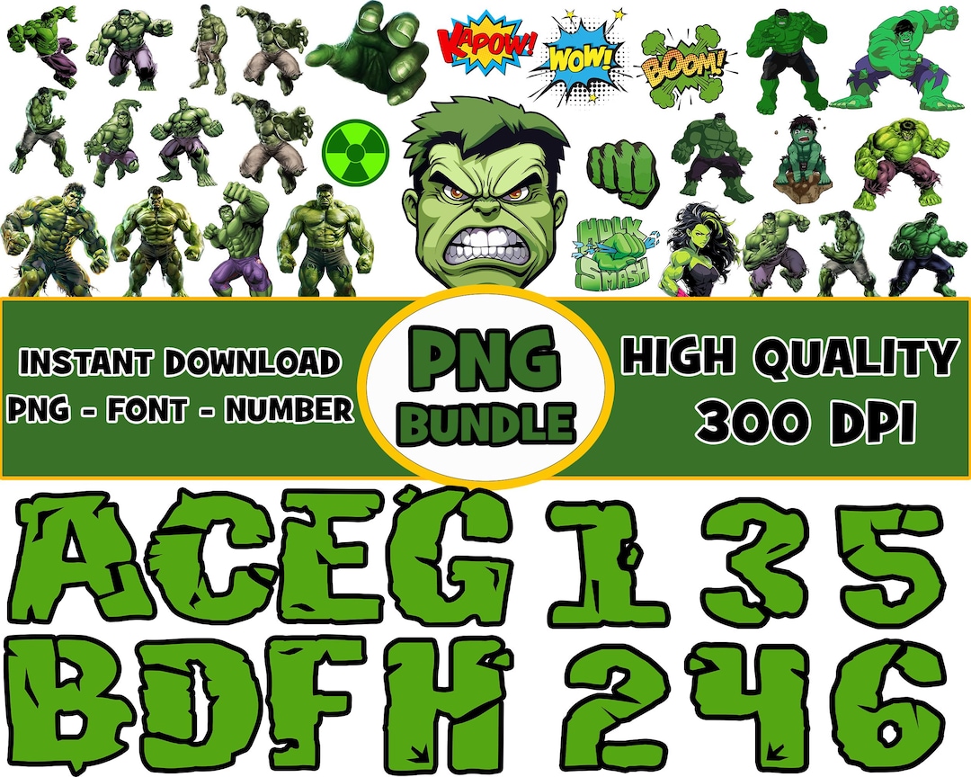Descarga instantánea del paquete PNG de Hulk, fuente de Hulk, alfabeto ...