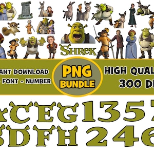 Shrek PNG Bundle: Font, Alphabet & Numbers (digital Download, Personal ...