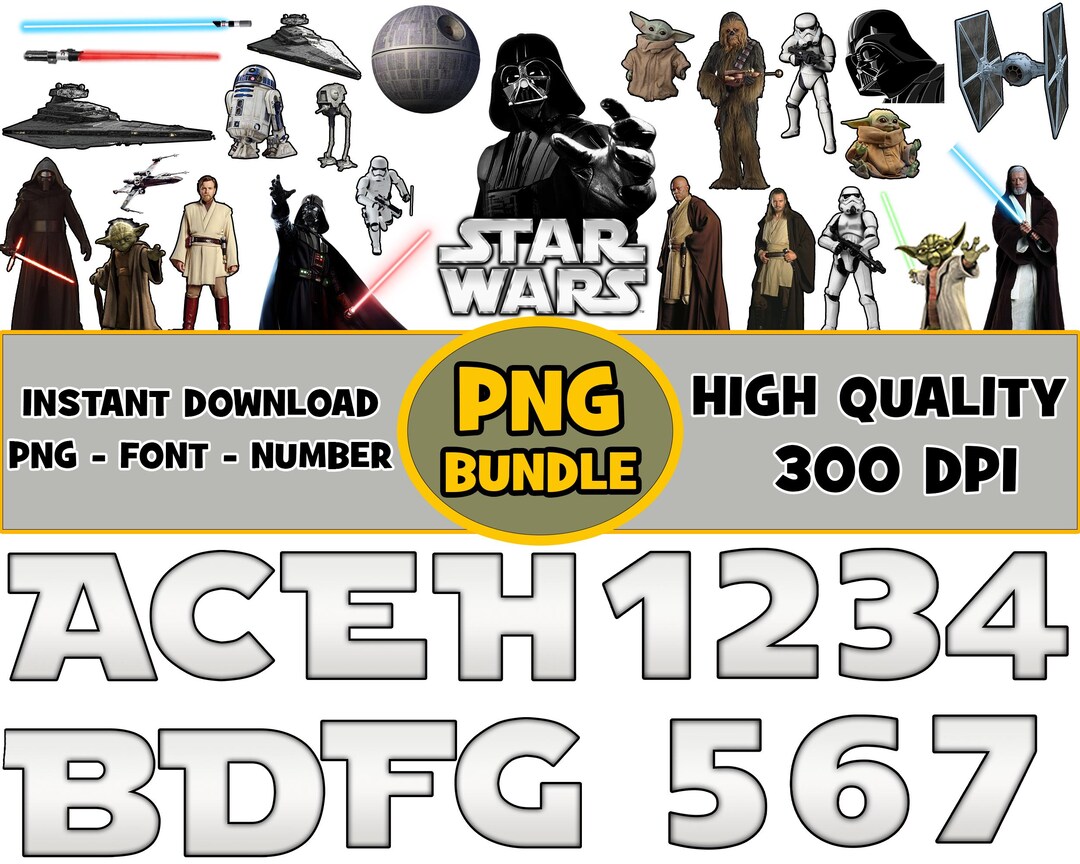 Instant Download Star Wars PNG Bundle , Star Wars Font, Star Wars ...