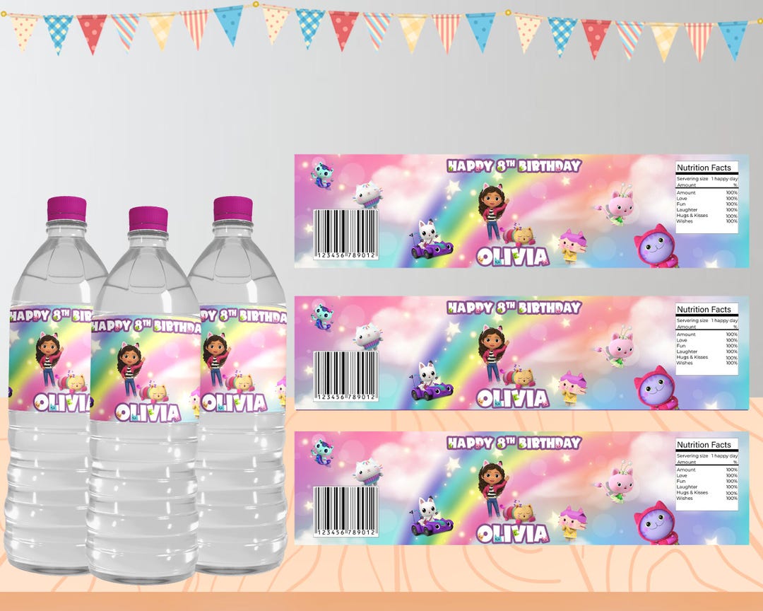 Personalized Girl Birthday Water Bottle Labels: Printable PNG (digital ...