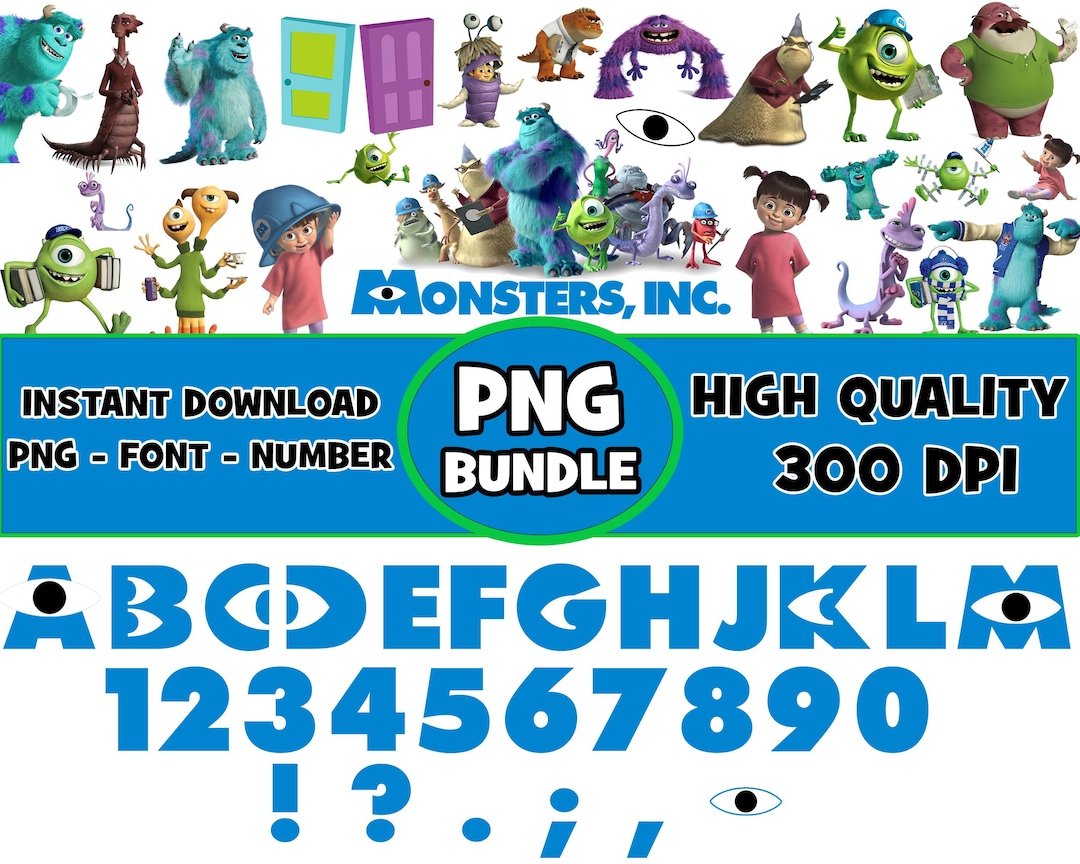 Monsters Inc PNG Bundle: Font & Stickers (digital File) - Etsy