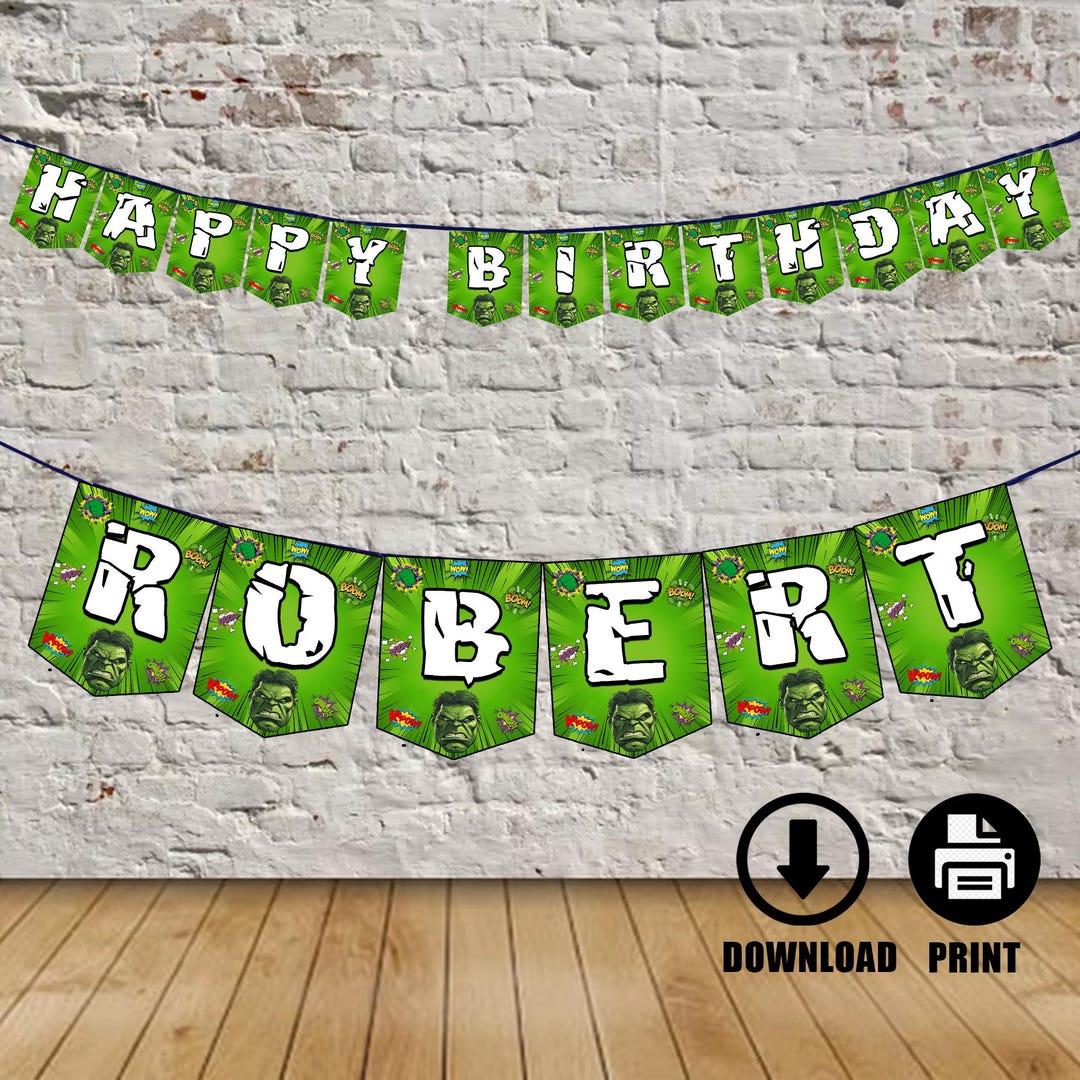 Hulk Birthday Banner: Alphabet and Numbers (digital File) - Etsy