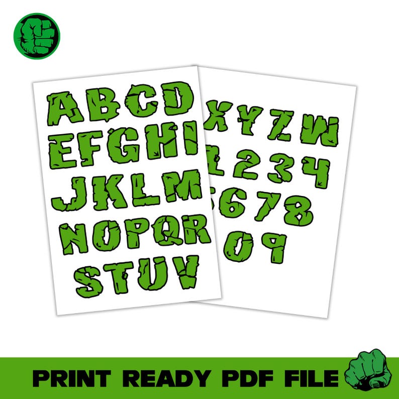 Hulk Alphabet Font PNG , Hulk Alphabet Font Birthday Png Digital File ...