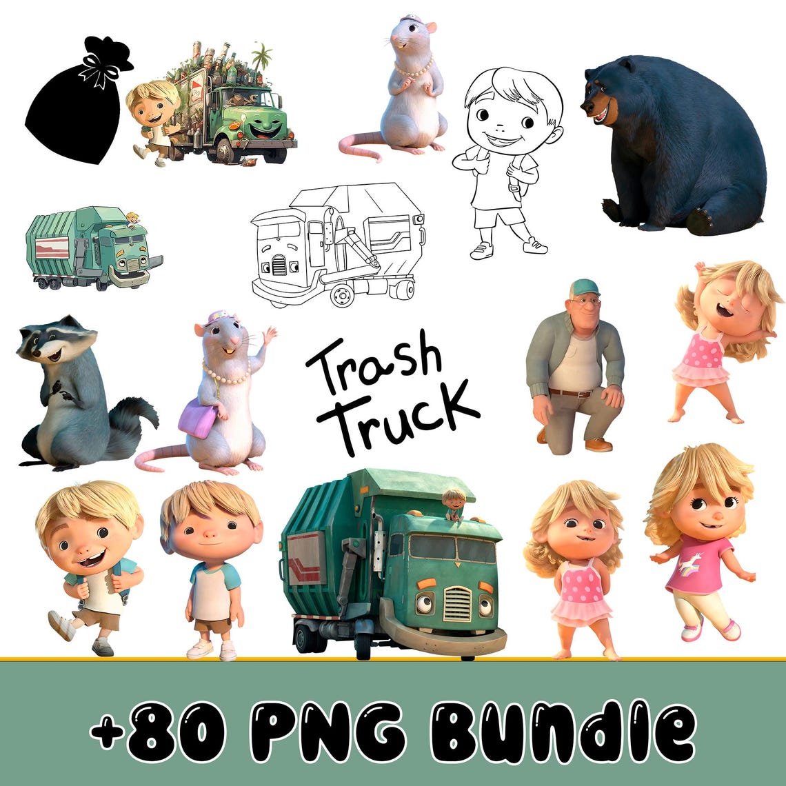 Trash Truck PNG Bundle: Font, Alphabet, Numbers (digital Download ...