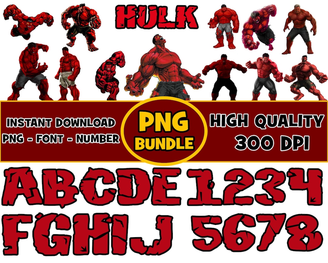 Red Hulk PNG Bundle: Font, Alphabet & Numbers (digital File) - Etsy