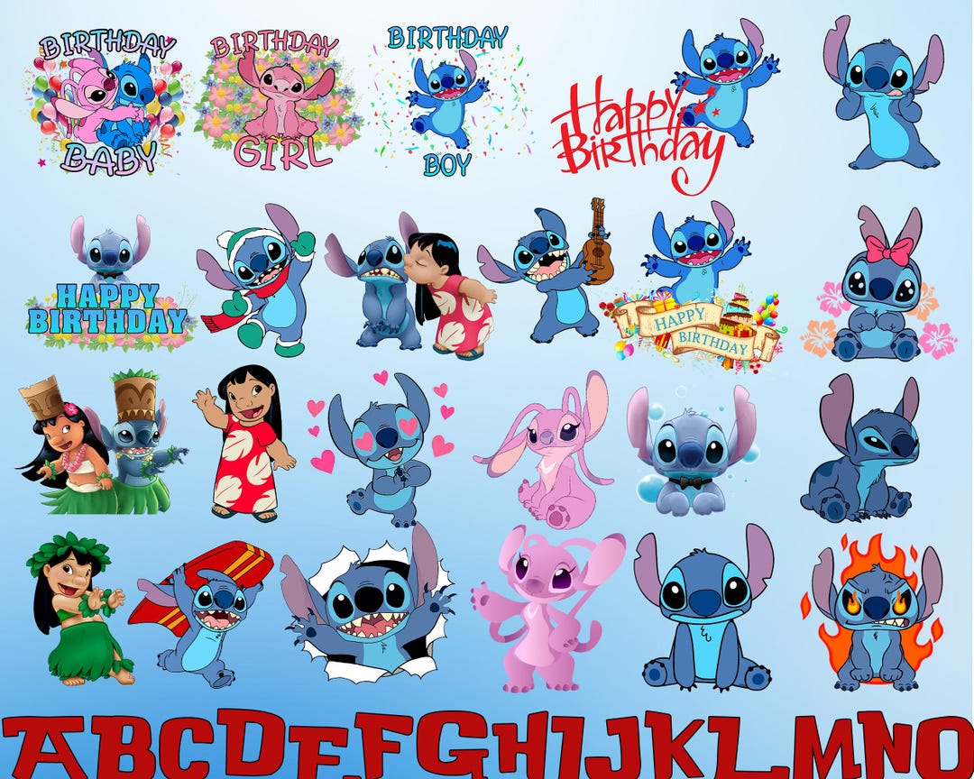 Lilo & Stitch PNG Bundle: Font, Alphabet, Numbers (digital File 3x3 ...