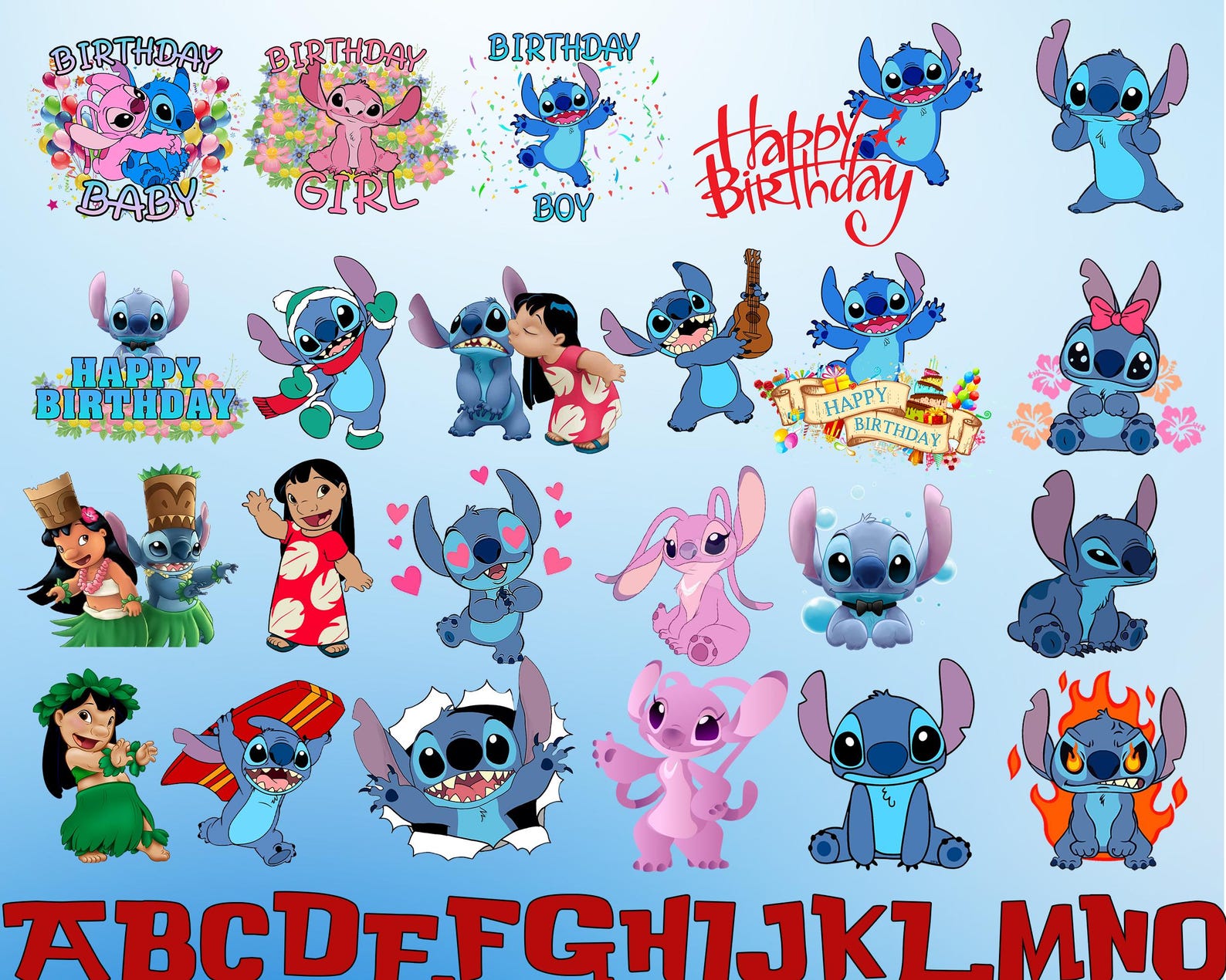 Lilo & Stitch PNG Bundle: Font, Alphabet, Numbers (digital File 3x3 ...