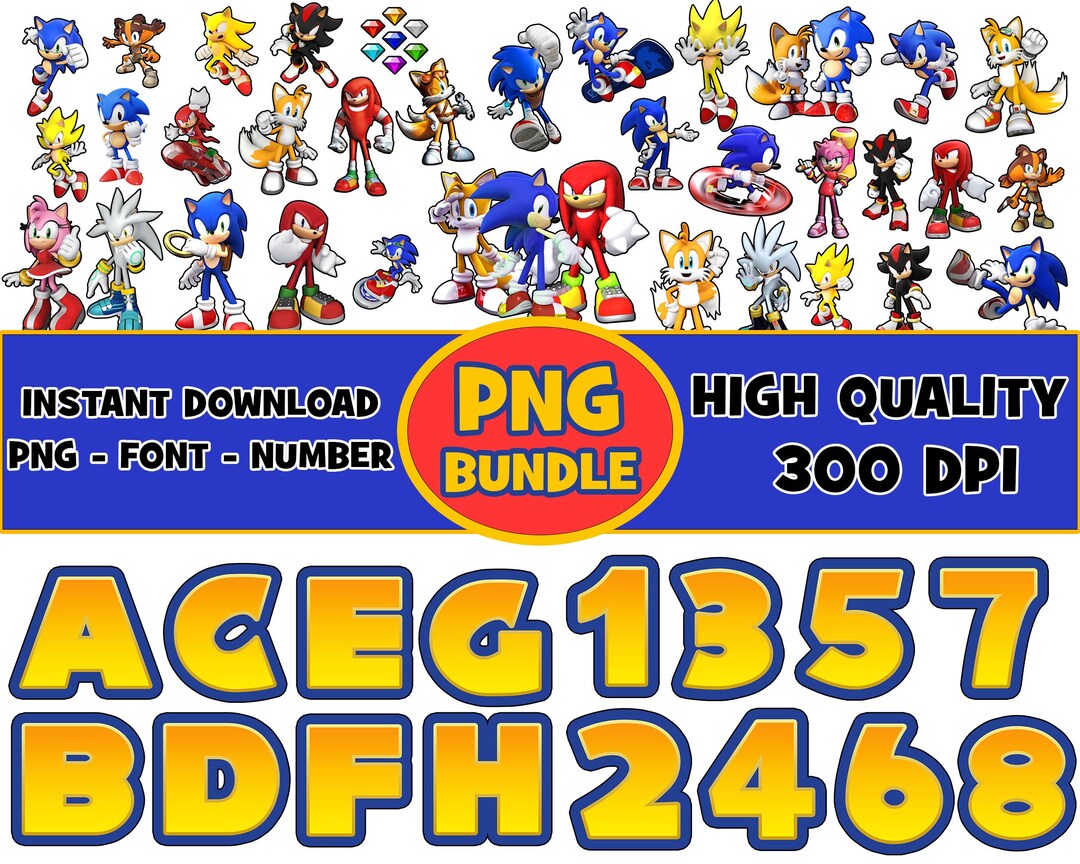 Sonic Birthday PNG Bundle: Font, Alphabet, Numbers (digital Download ...