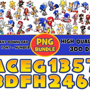 Sonic Birthday PNG Bundle: Font, Alphabet, Numbers (digital Download ...