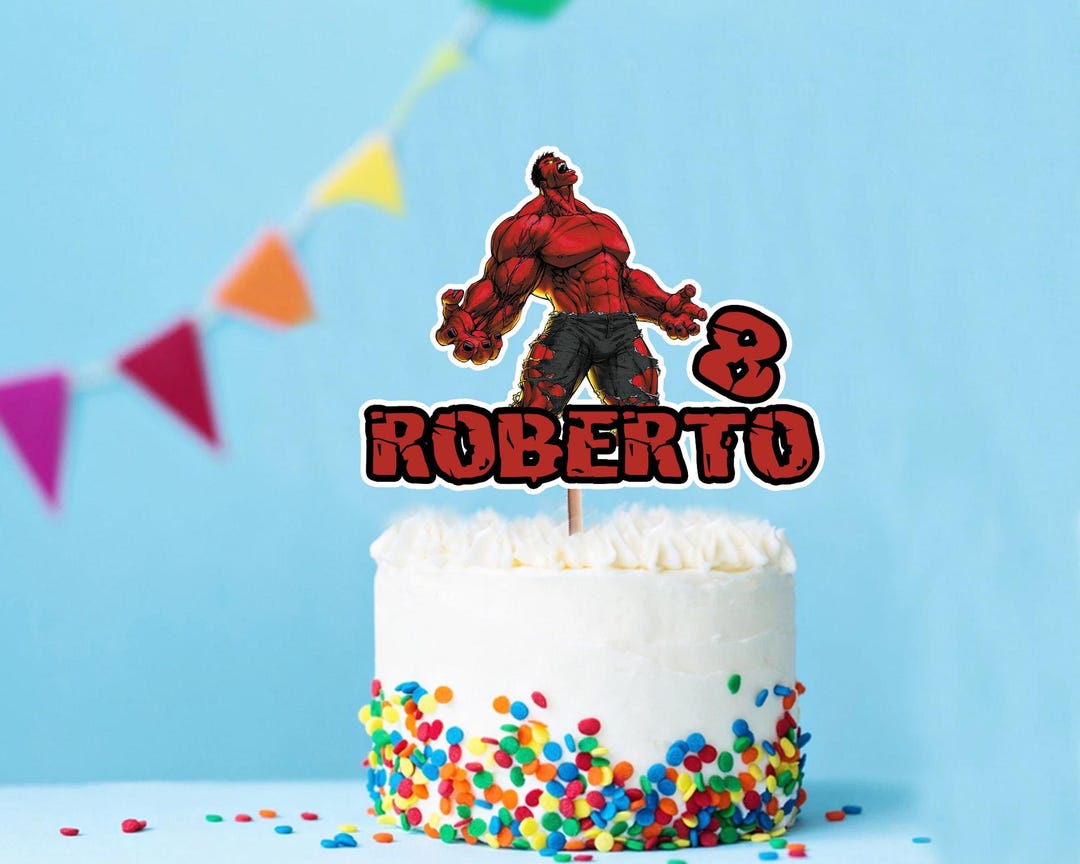 Red Hulk Birthday Cake Topper: Party Banner & Stickers (digital File ...