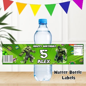 Hulk Birthday Water Bottle Labels, Hulk Personalised Printable Bottle ...
