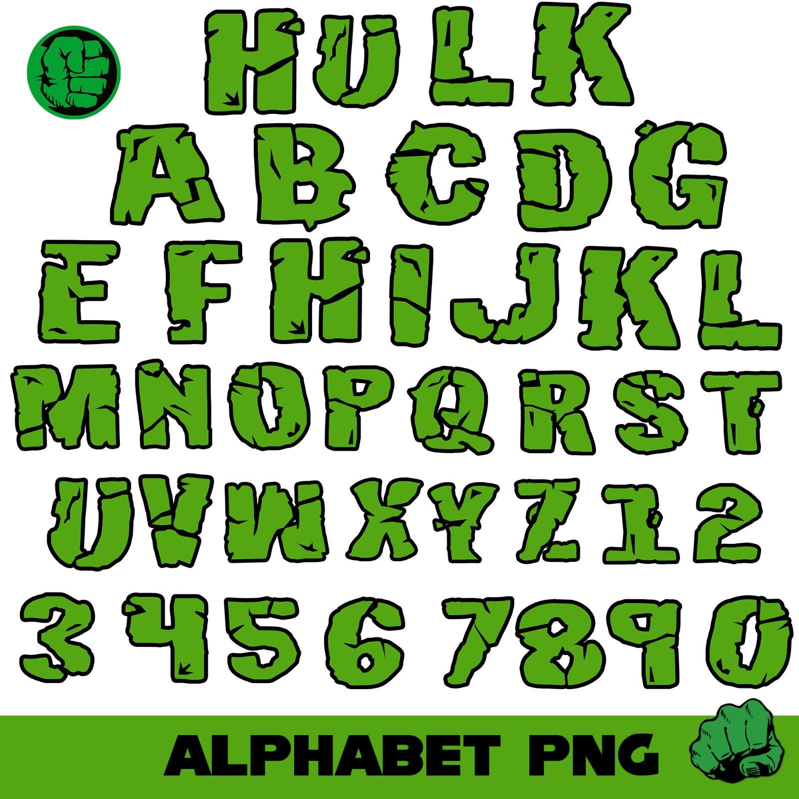 Hulk Alphabet Font PNG , Hulk Alphabet Font Birthday Png --- Digital ...