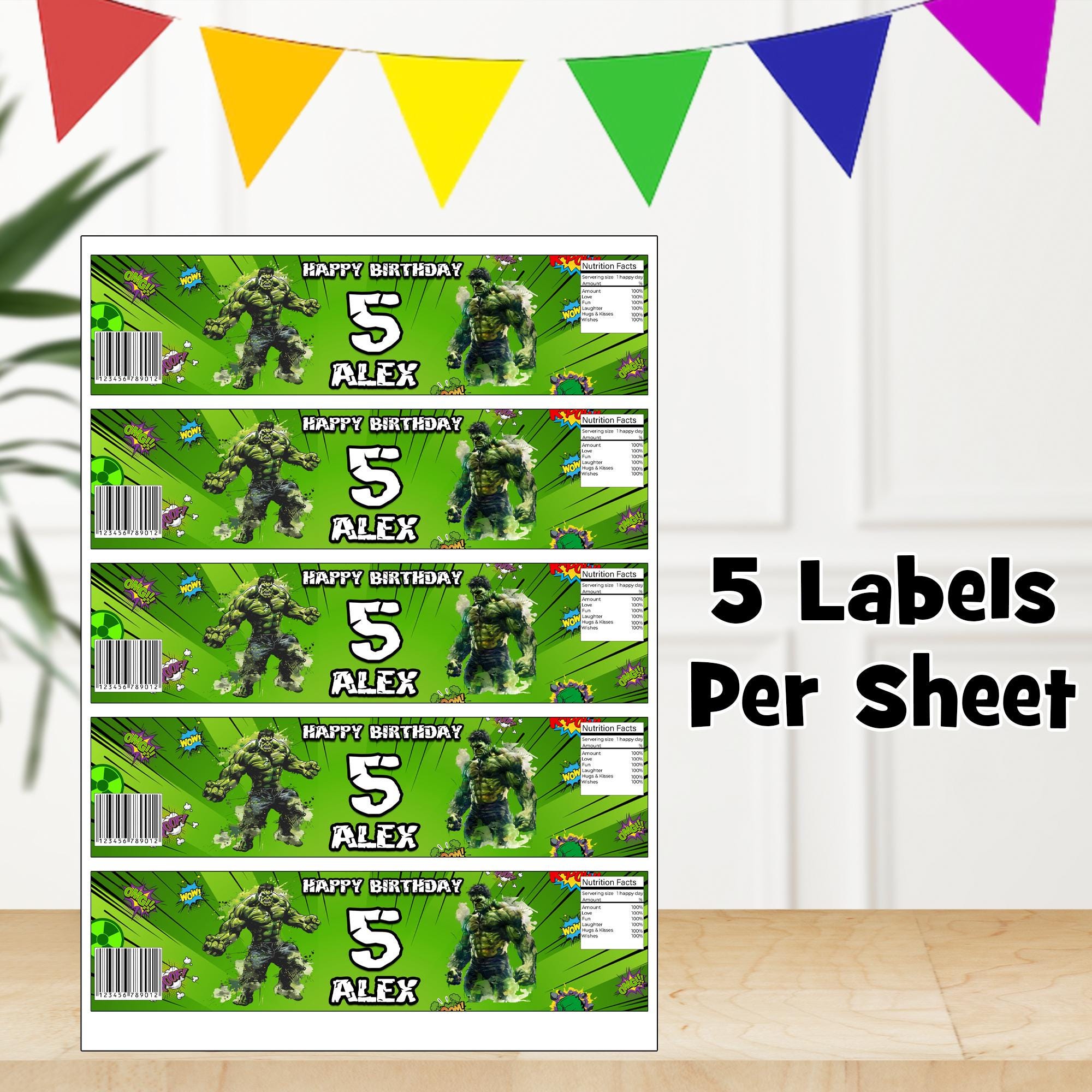 Hulk Birthday Water Bottle Labels: Personalized Printable Sticker ...
