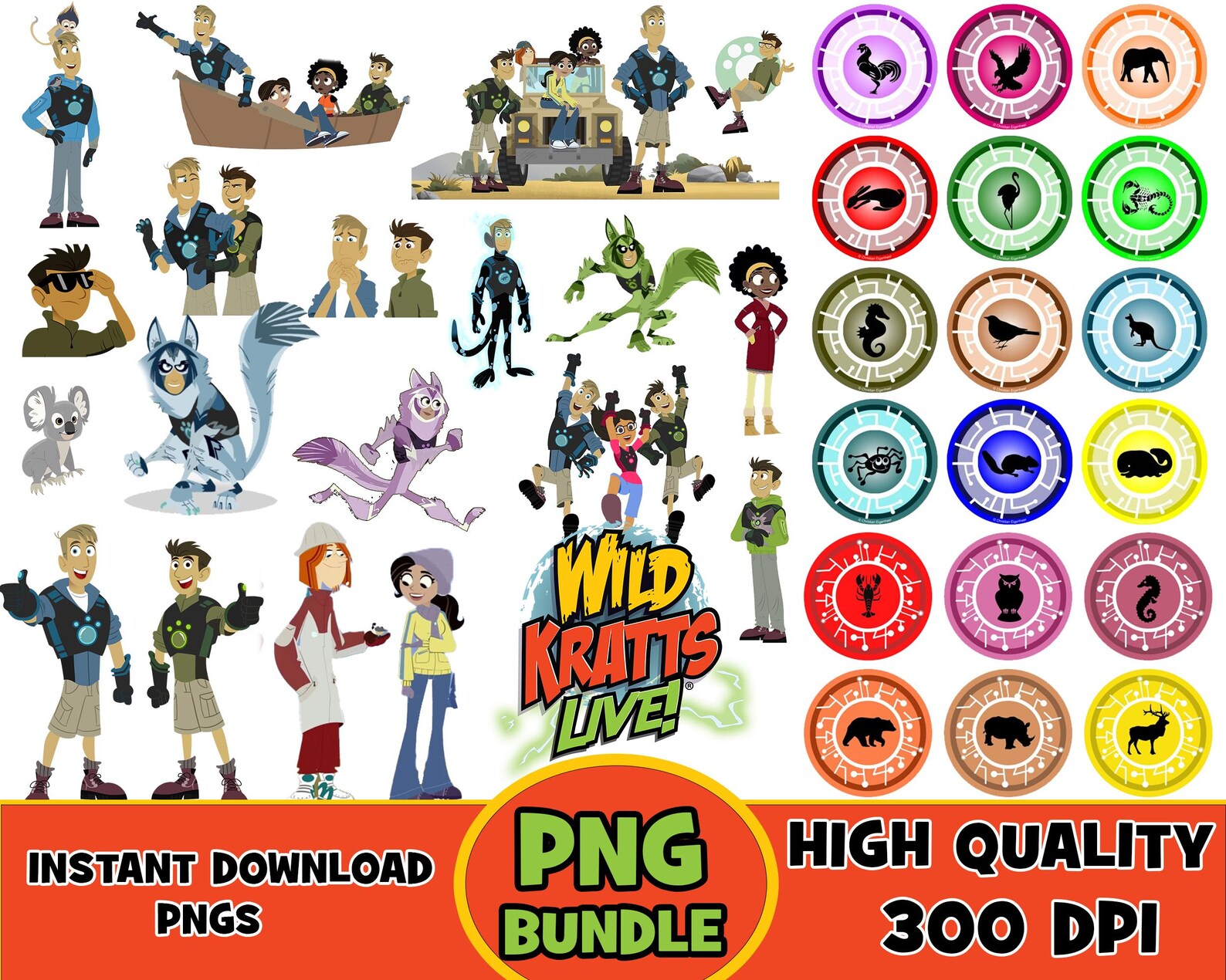 Wild Kratts PNG Clipart Bundle: Birthday Stickers (digital File) - Etsy