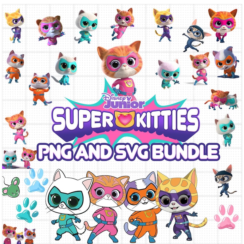 Super Kitties Birthday Clipart: PNG, SVG Bundle (digital File) - Etsy