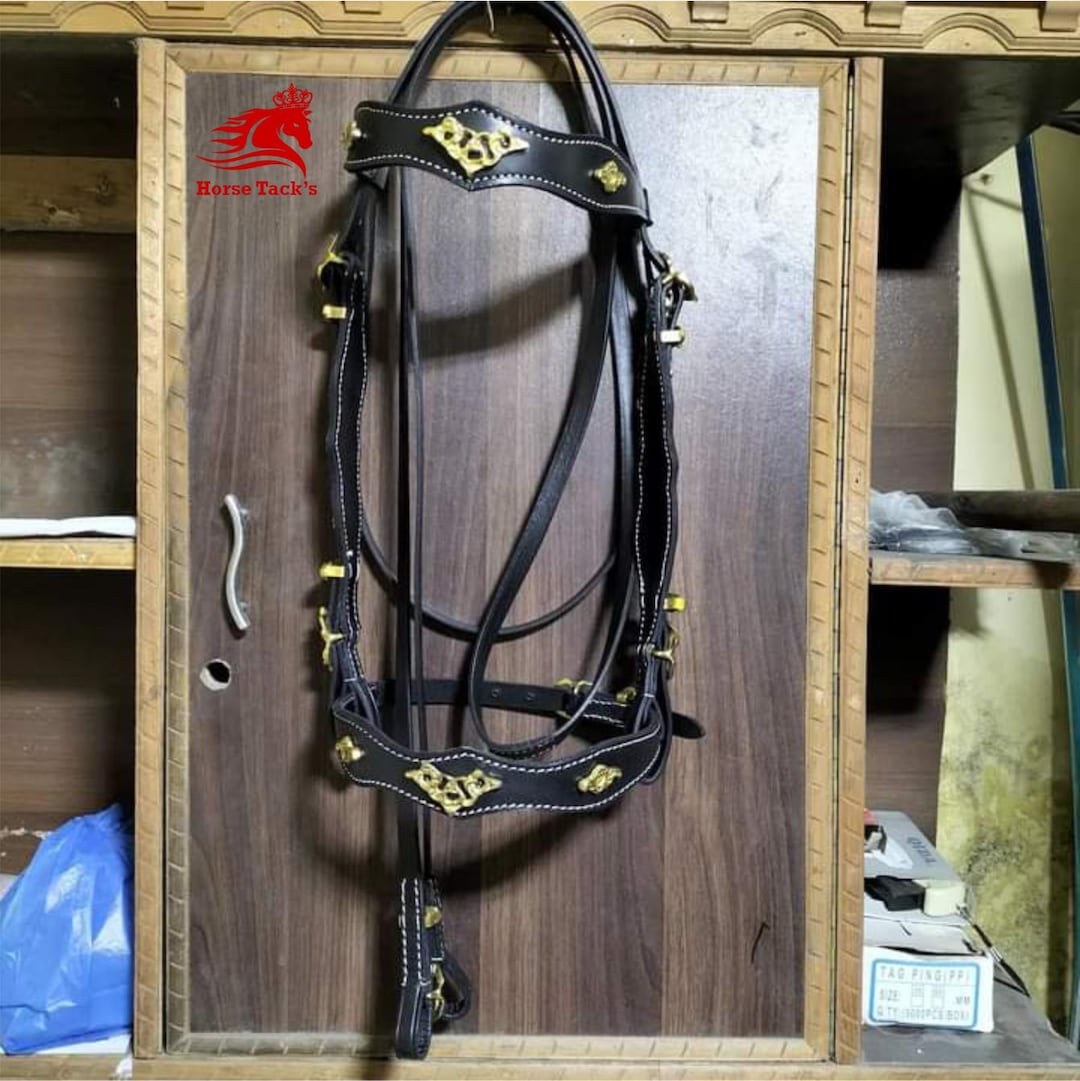Custom Handmade Fancy Horse Bridle in Cowhide Leather With Gold ...