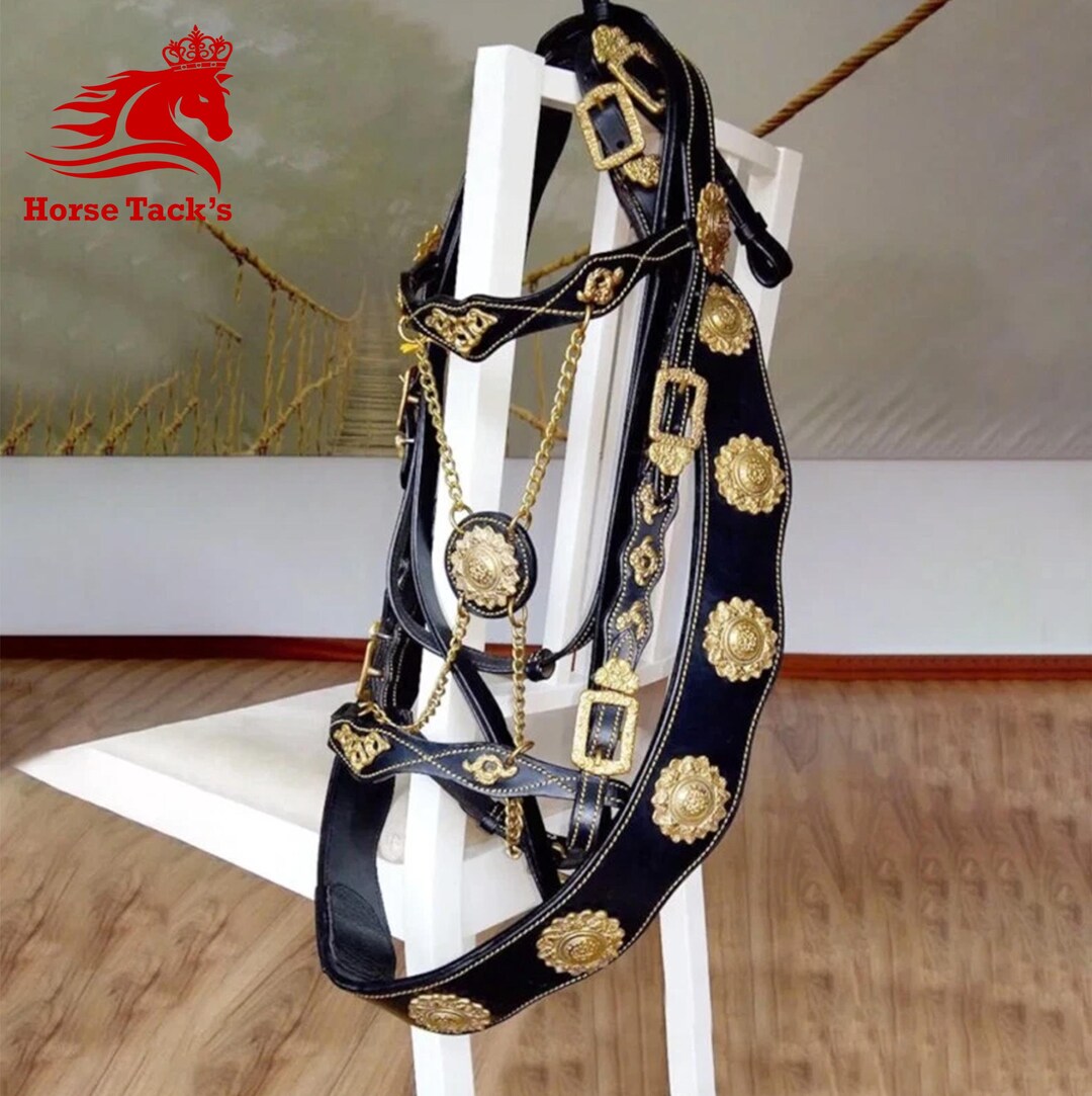 Baroque Custom Horse Bridle in Cowhide Leather With Elegant Gold ...