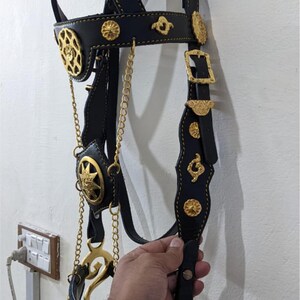 Fancy Hackamore Horse Bridle in Pure Cowhide Leather With Brass Gold ...