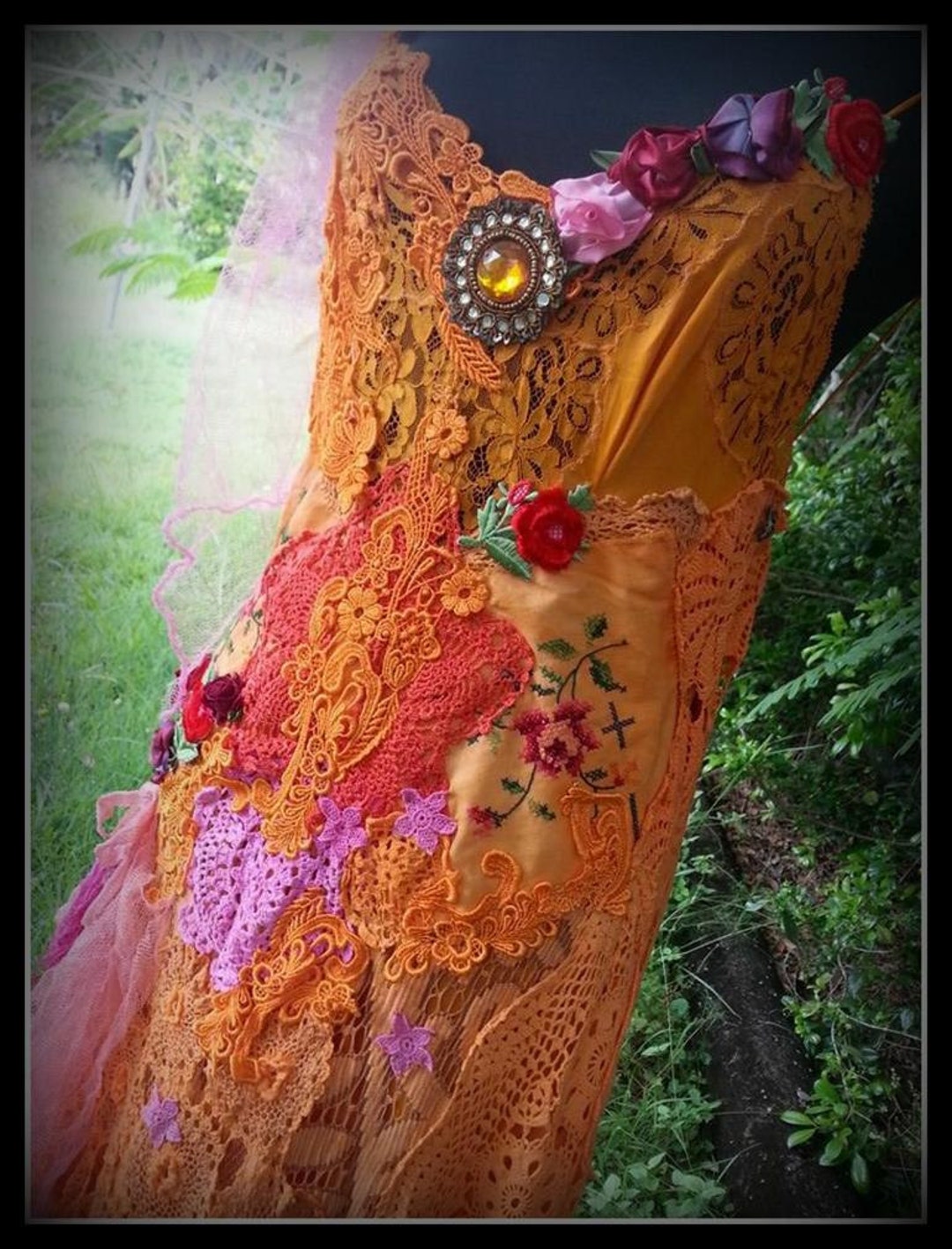 Bridal Wedding Prom Formal Gown Dress "tangerine Dream"genuine Antique ...