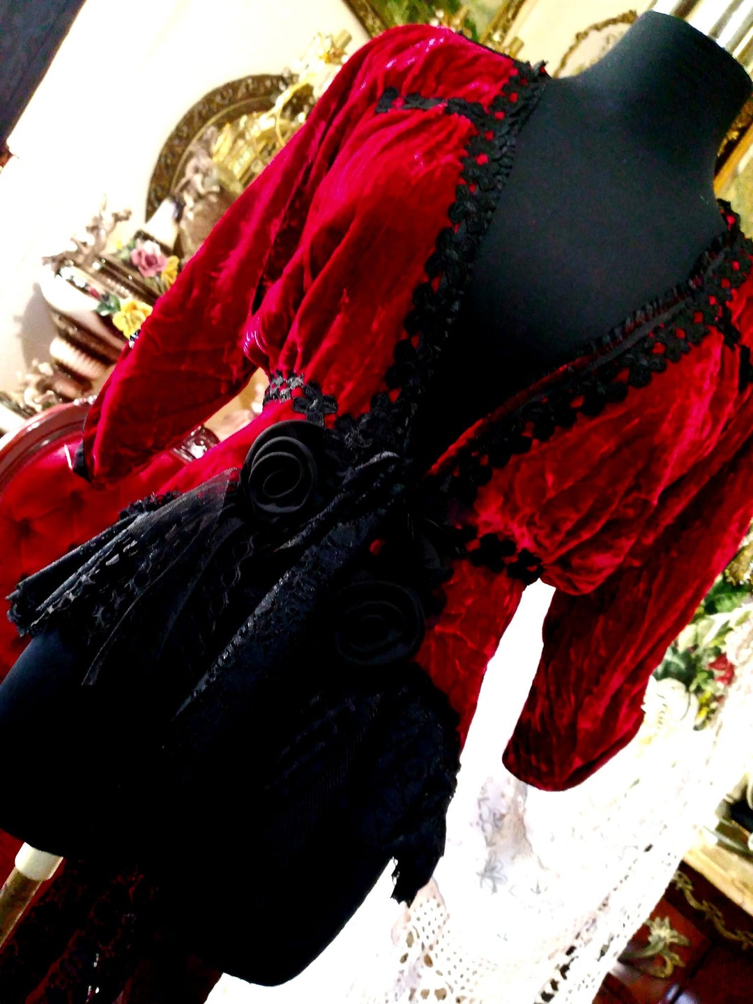 Romantic Pure SILK Velvet Blood Red Jacket Cardi Bohemian Gypsy Boho ...