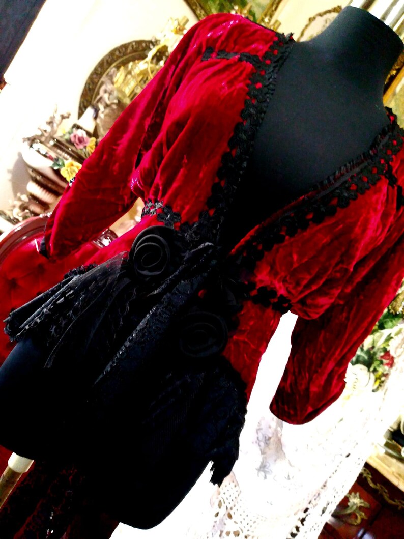 Romantic Pure SILK Velvet Blood Red Jacket Cardi Bohemian Gypsy Boho ...