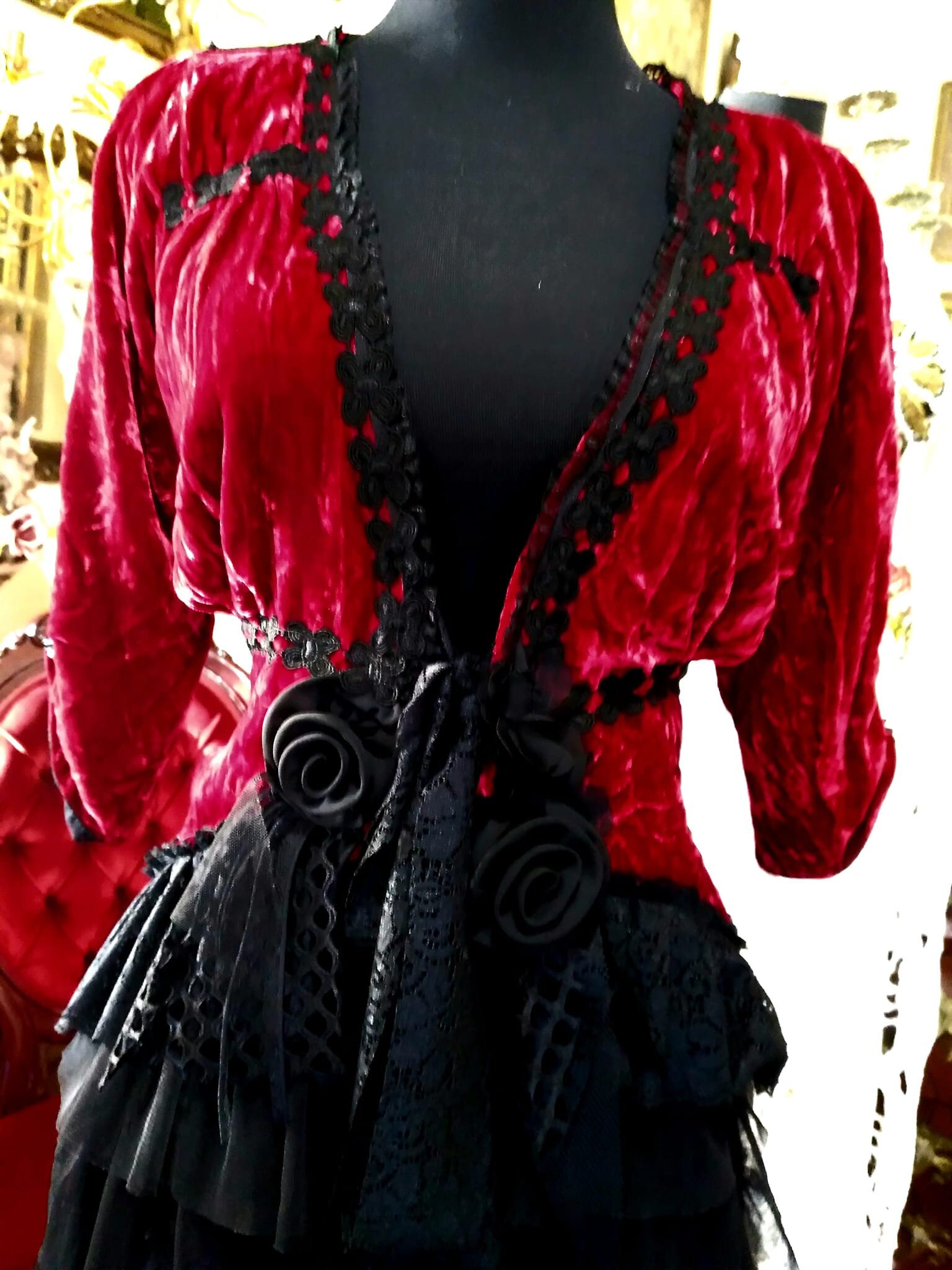 Romantic Pure SILK Velvet Blood Red Jacket Cardi Bohemian Gypsy Boho ...