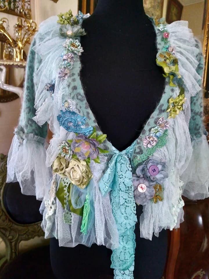 STUNNING Green Angora Wool Leopard Cardigan Victorian Shabby Chic ...