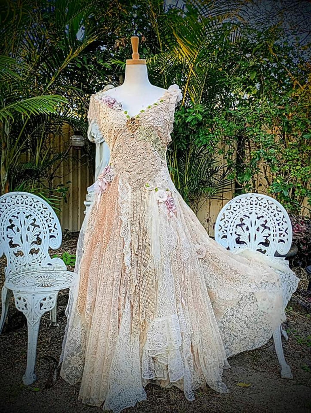 Blush Shabby Chic Fairy Gypsy Gothic Dress Formal Prom Bridal Wedding ...