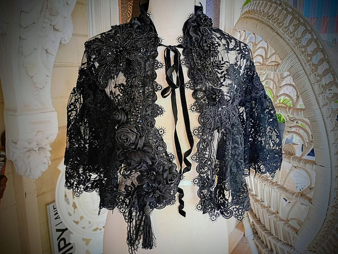 Victorian Gothic Gypsy Fairy Bohemian Cape Capelet Cloak JEWELED Pieces ...