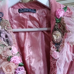 PURE Silk Rose Pink Jacket Hand Made Roses Netting Tulle Quipure Lace ...