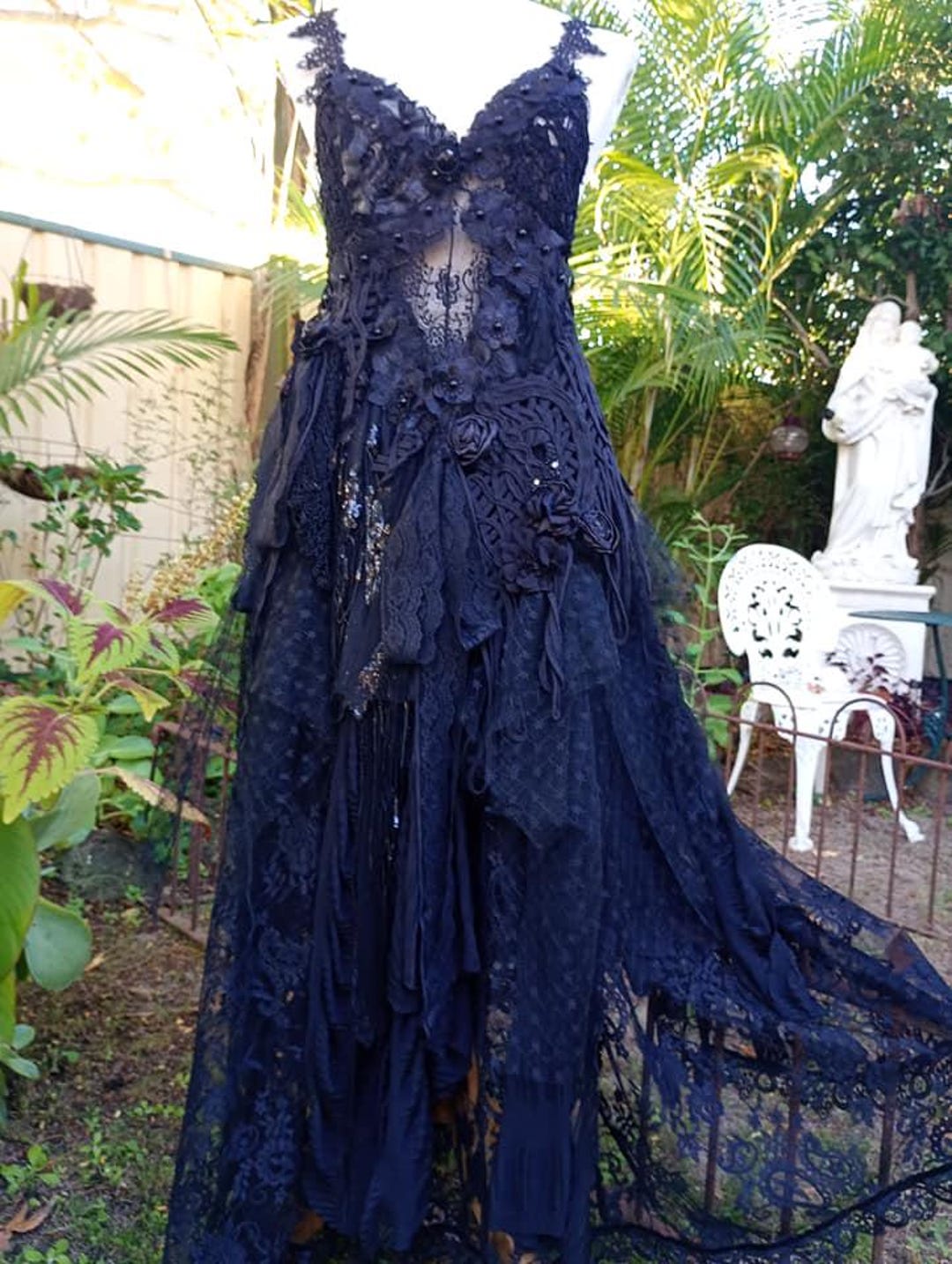 1 of A Kind JET Black Gothic Goth Bridal Wedding Gown Dress Evening ...