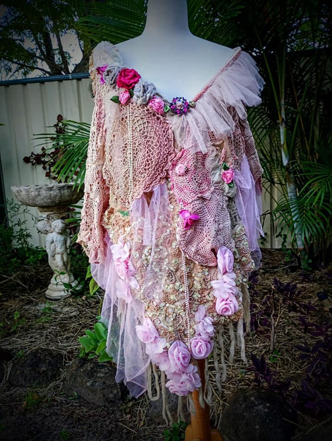Victorian Fairy Bohemian Gypsy 3D Flowers Shawl Poncho Cape Capelet ...