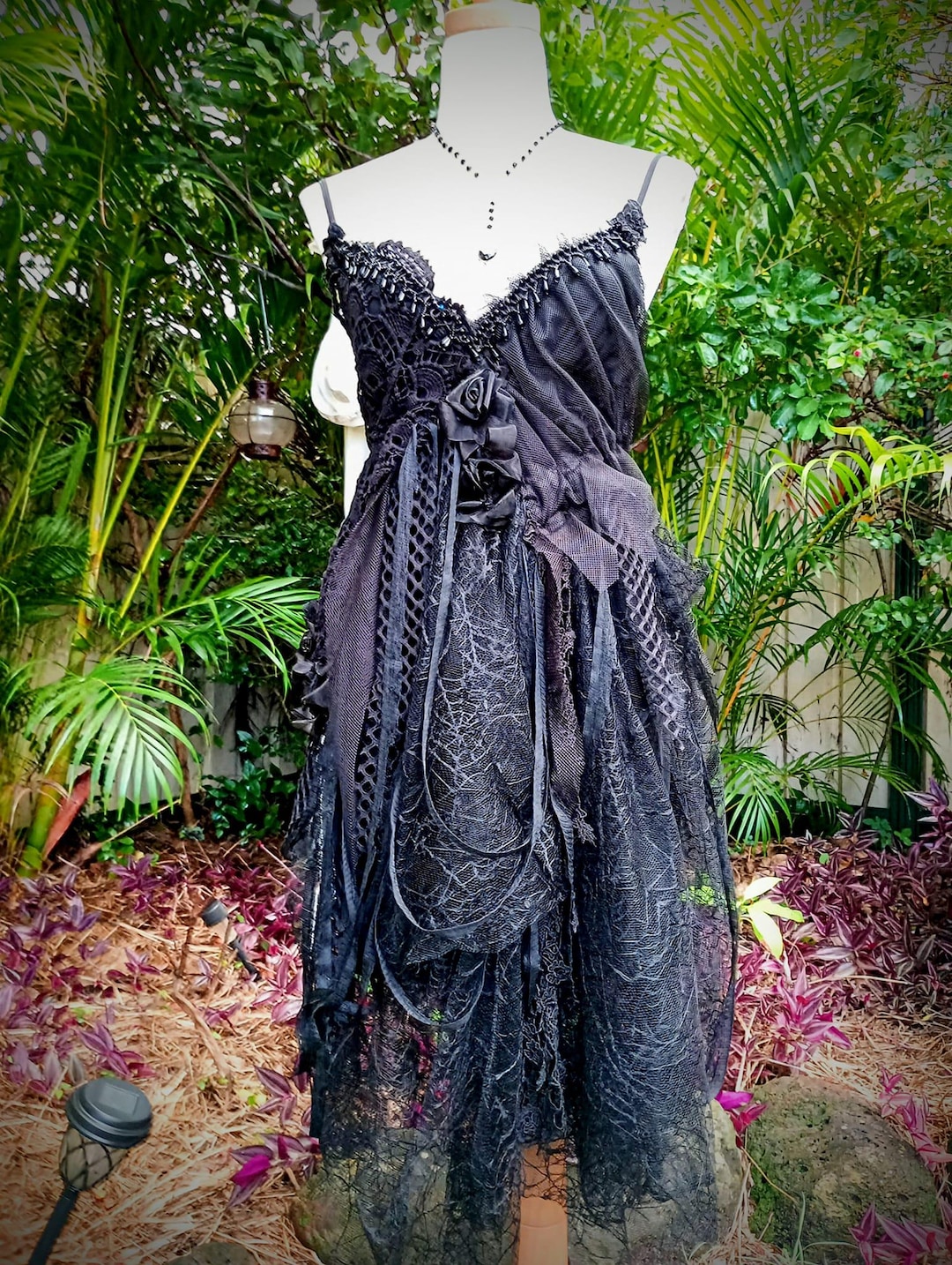 One of A Kind Gothic Goth Evening Boho Bohemian Gypsy Witchy Dress ...