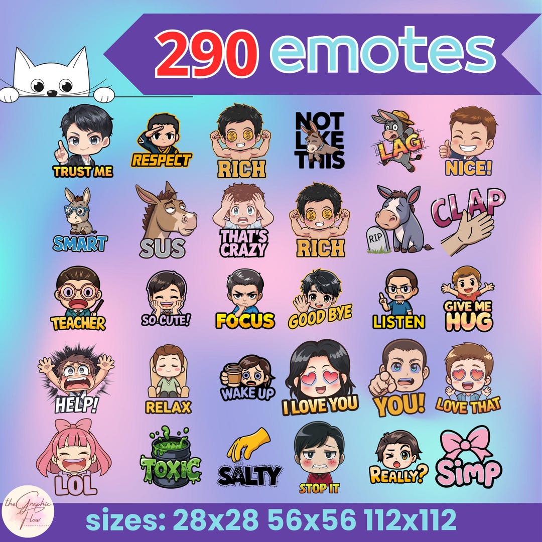 250 Unique Twitch Emotes Pack | Cute & Funny Streamer Emotes | Text ...