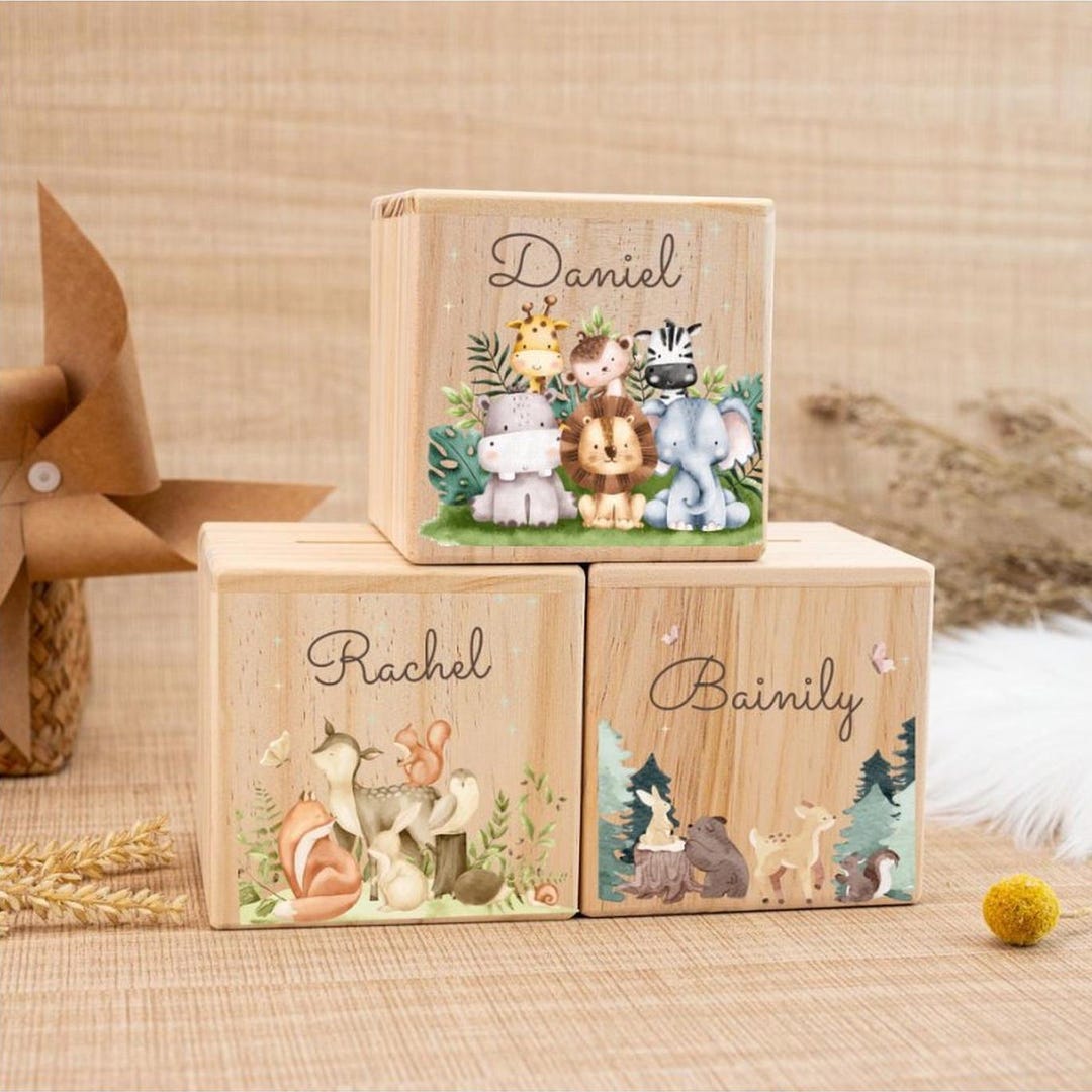 Custom Baby Money Box,personalized Animal Piggy Bank,children Wooden ...