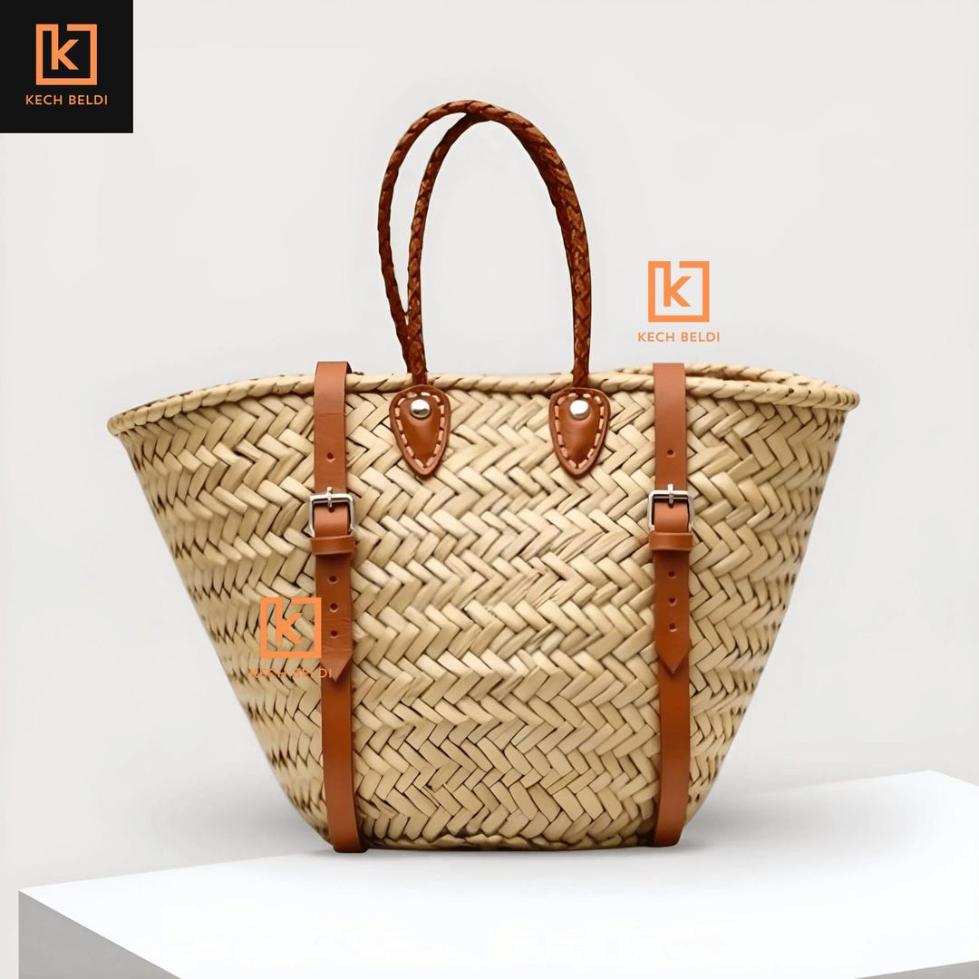 Sturdy Straw Backpack With Leather Handles , Straw Beach Bag , Baskets ...