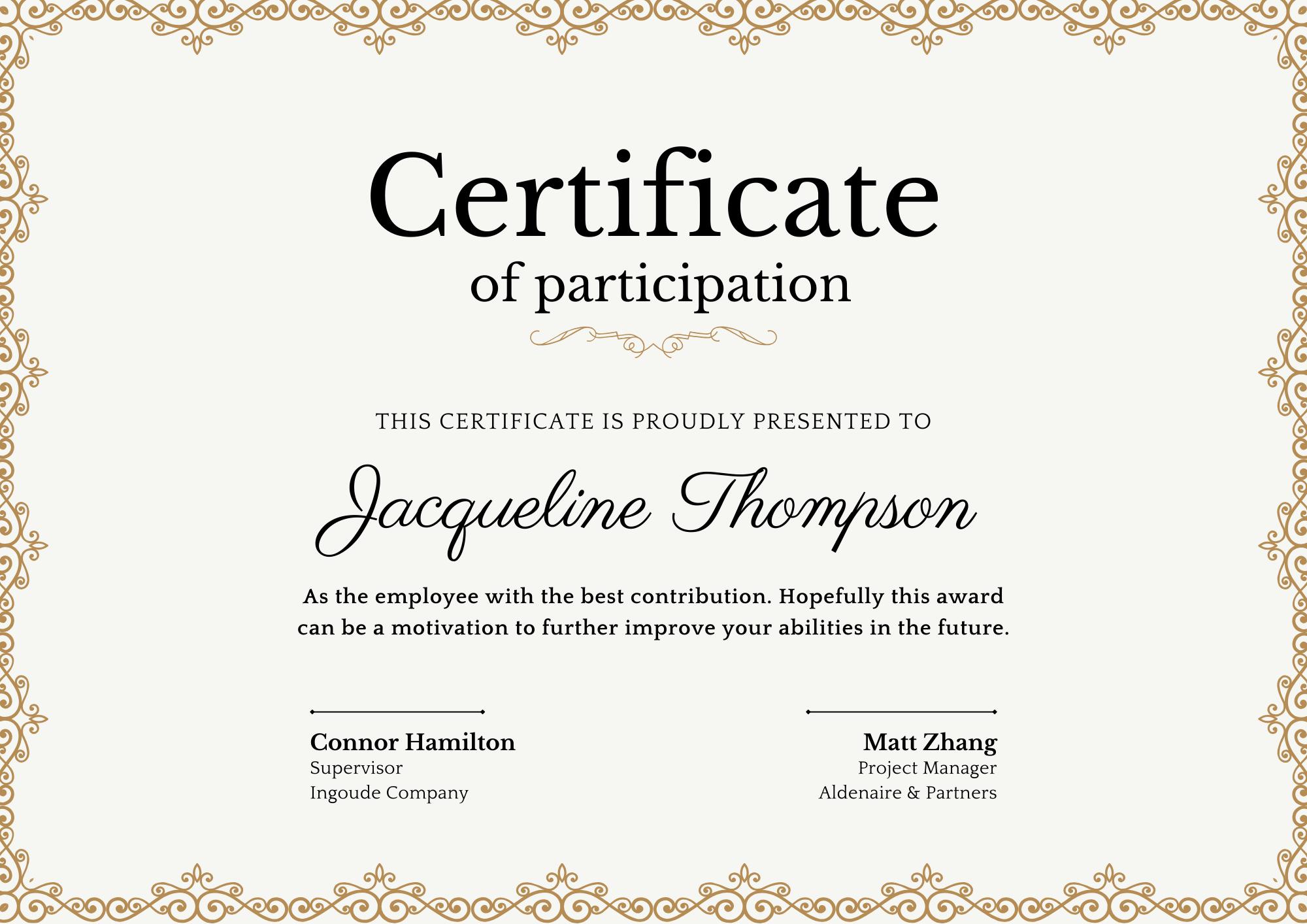 Participation Award Certificate, Editable Template, Instant Download ...