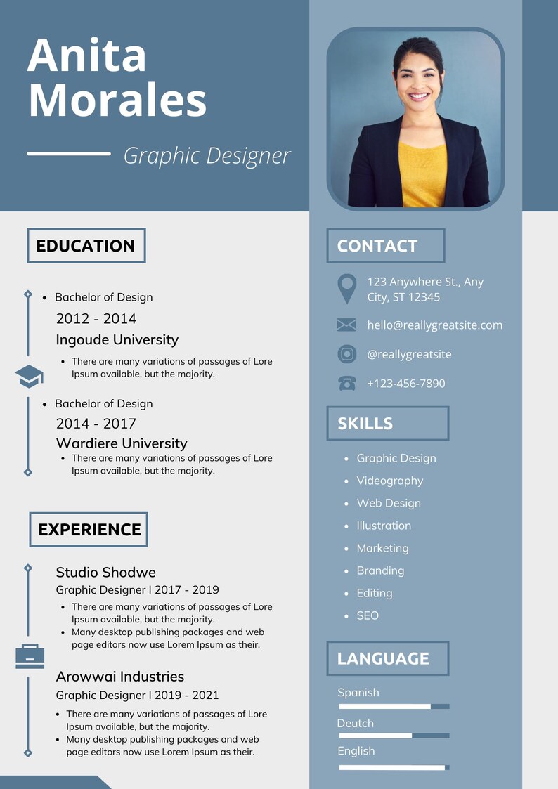 Professional Resume Template, Modern CV Design, Instant Download ...