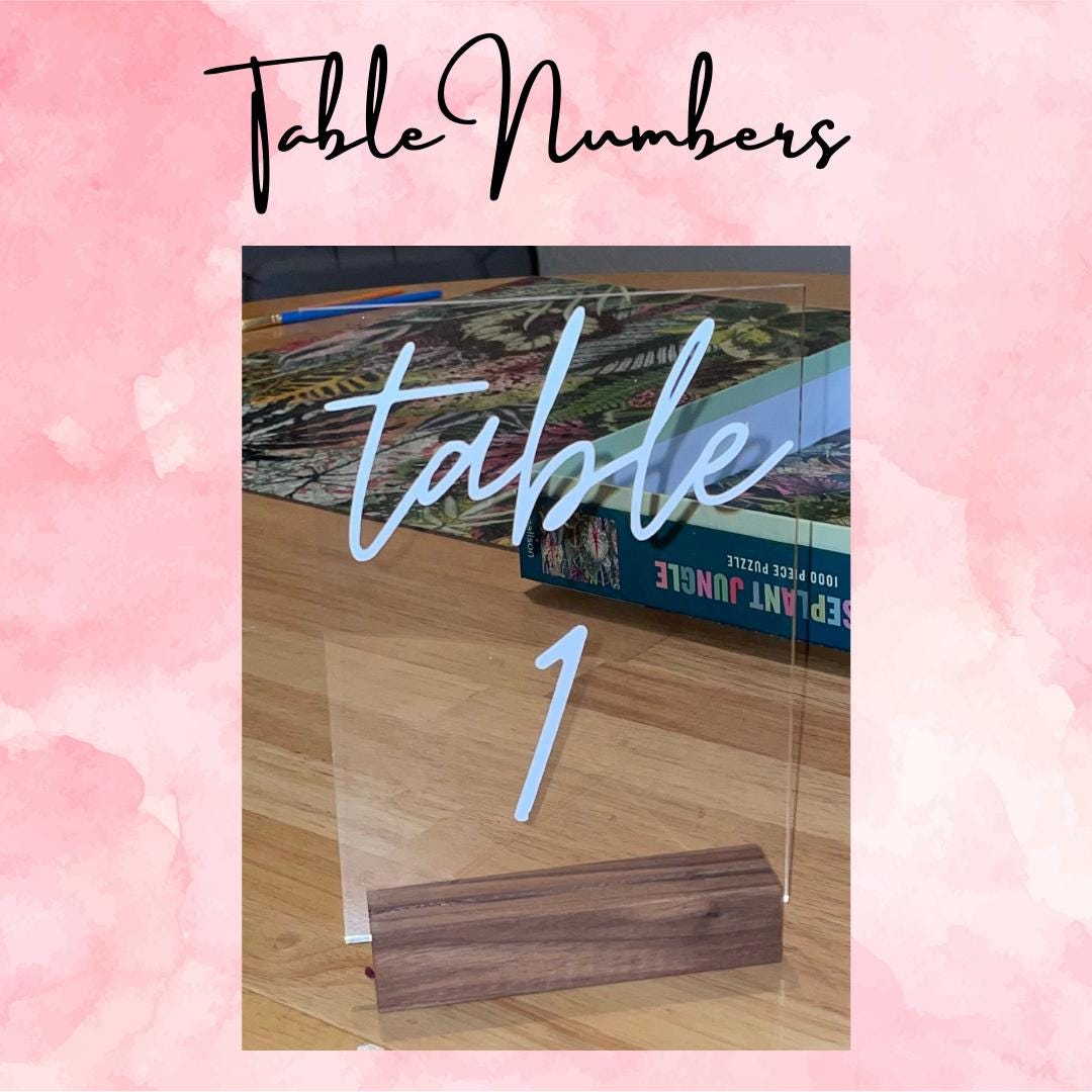 Personalized Acrylic Wedding Table Numbers With Wooden Stands - Etsy