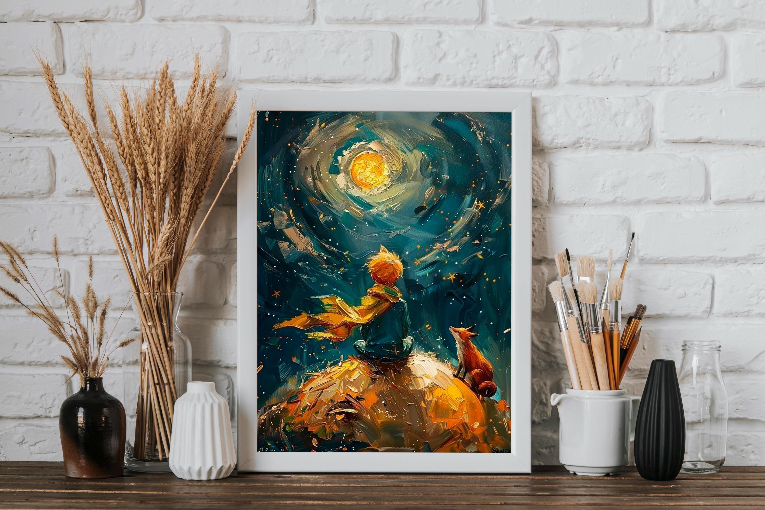 The Little Prince Inspired Abstract Canvas Wall Art - Colorful Starry ...