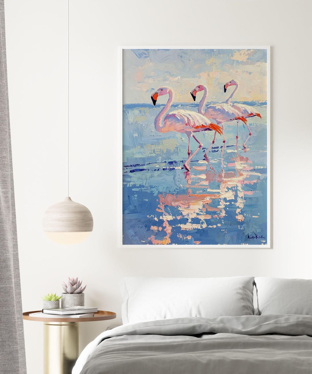 Pink Flamingo Canvas Wall Art - Modern Impressionist Painting Print ...