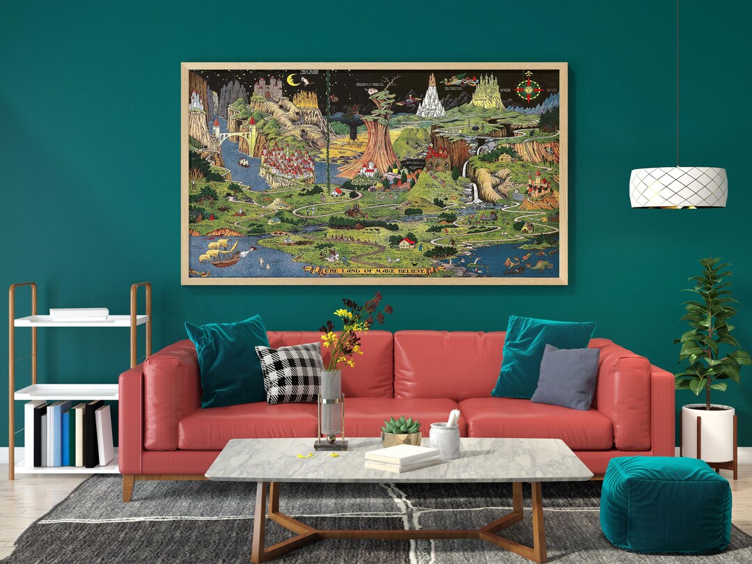 The Land of Make Believe Map Canvas – Vintage Fantasy Fairytale Wall ...