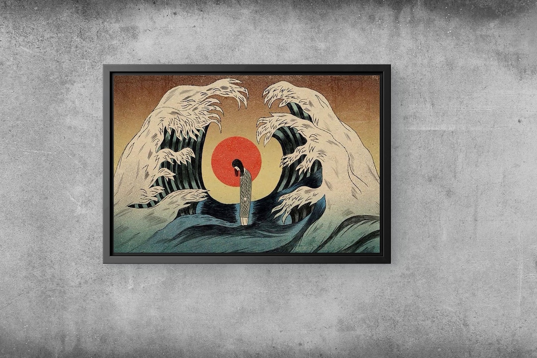 Japanese Wave and Rising Sun - Traditional Art-inspired Canvas, Bold ...