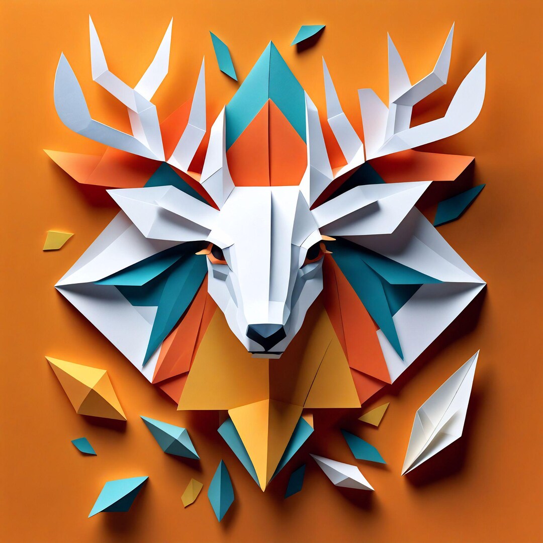 Papercraft Inspired Deer With 3 Dimensional Elements - Digital Format ...