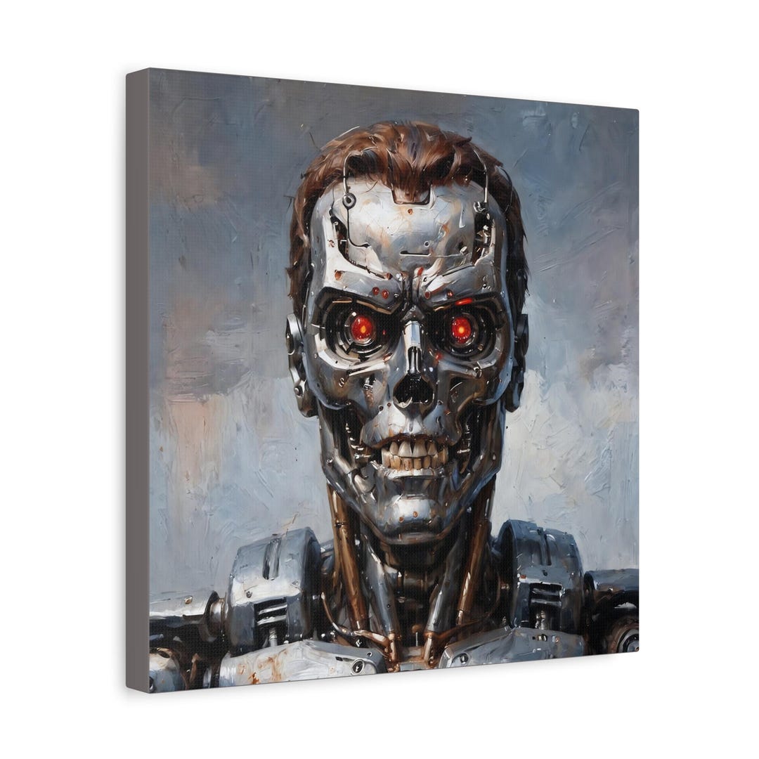 Canvas Print, Terminator Bust Oil Paint Style, Robot - Stretched Matte ...