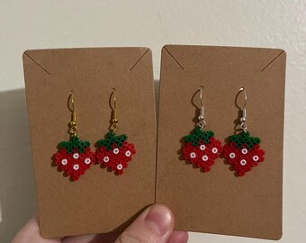Strawberry Perler Bead 18k Plated Earrings - Etsy