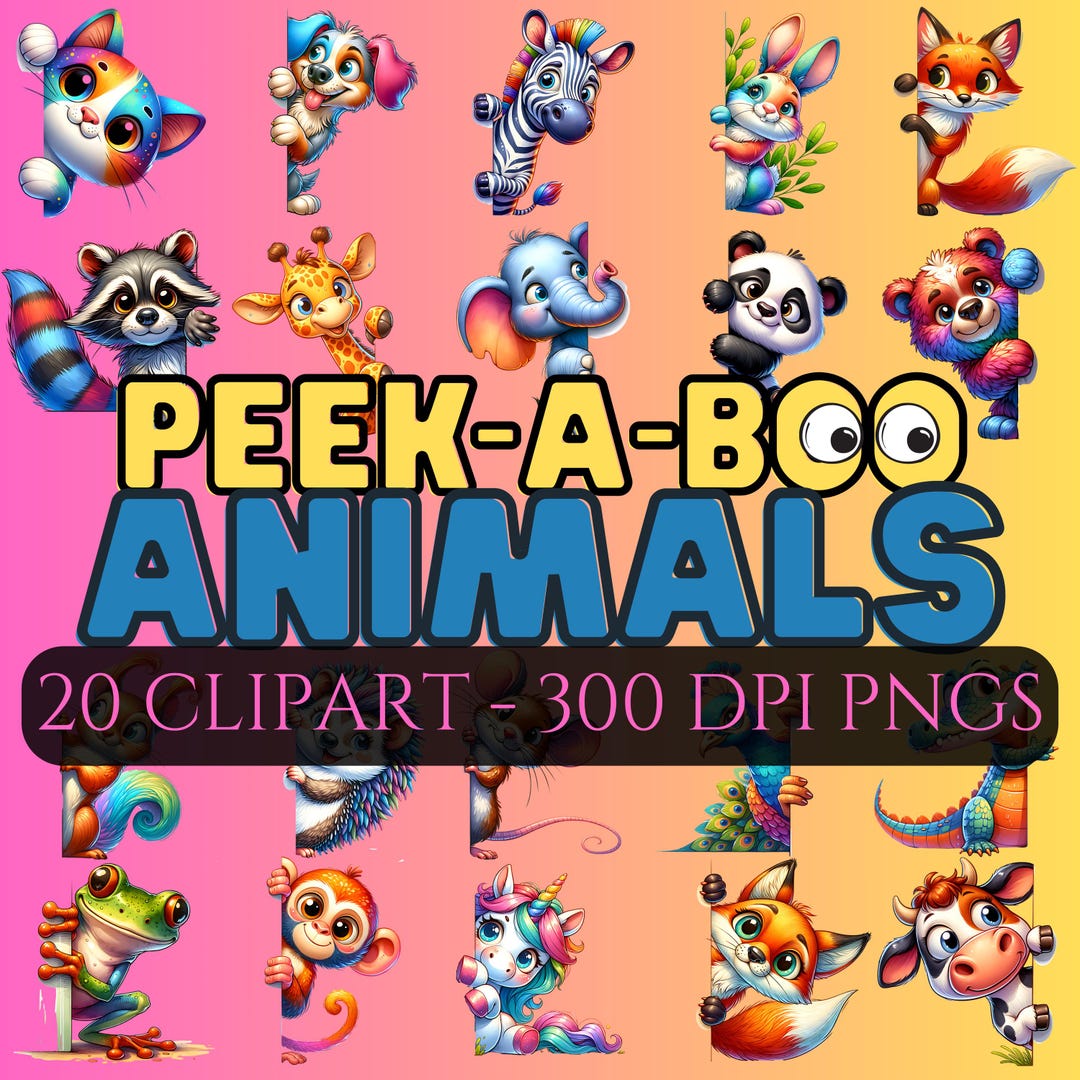 20 Quirky Animals Peeking Around Corner Clipart | 300DPI | Humorous ...
