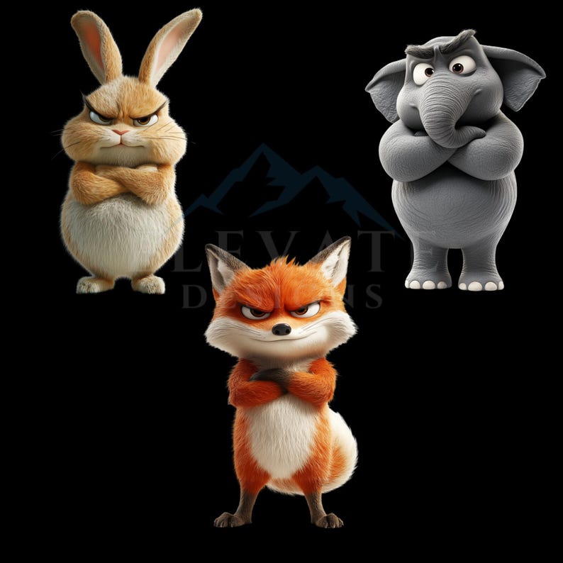 Funny Grumpy Animals Collection Clipart, 12 PNG Funny Grumpy Animals ...