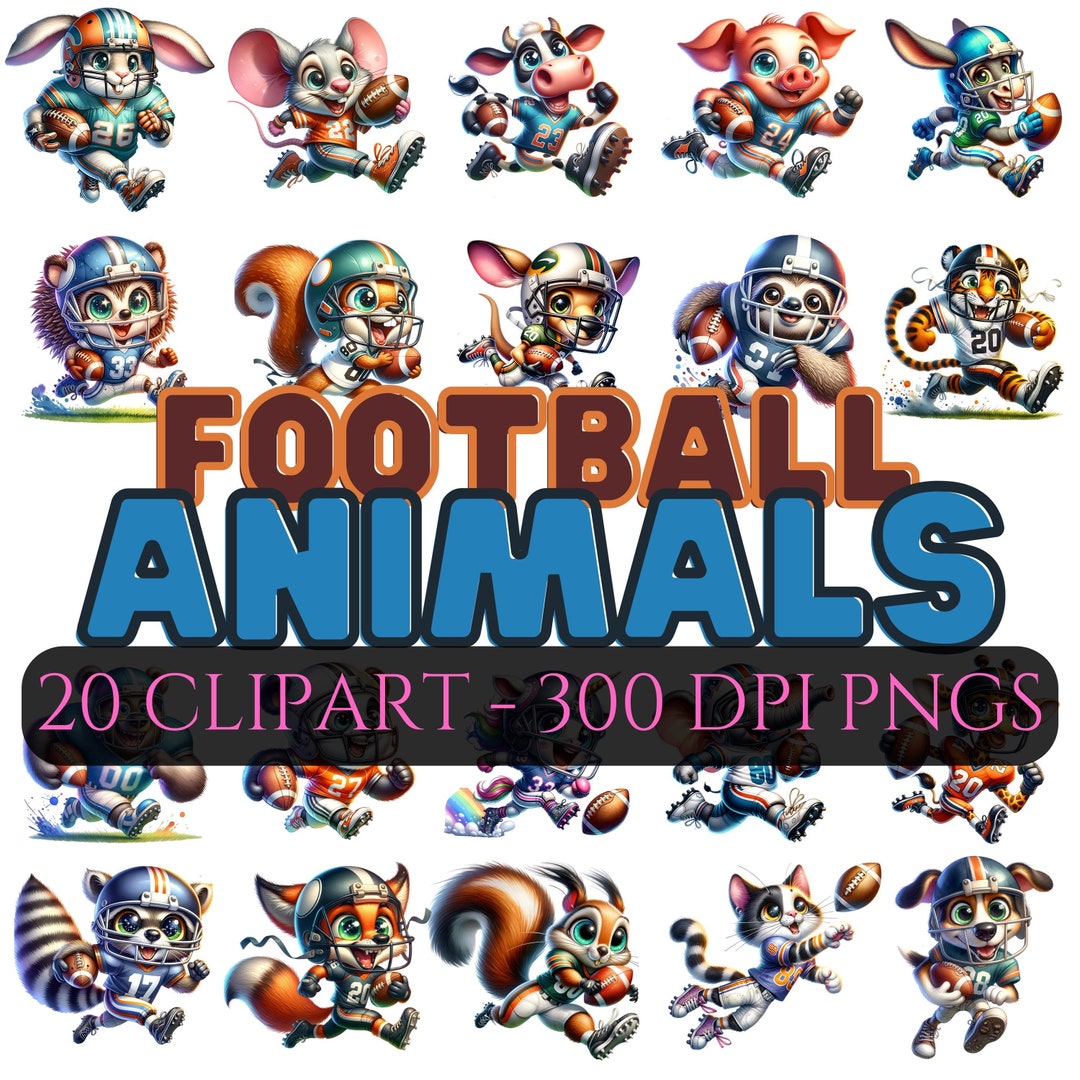 Funny Football Animal Clipart, 20 - 300 DPI, High Resolution Printable ...