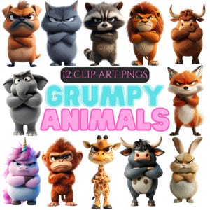 Funny Grumpy Animals Collection Clipart, 12 PNG Funny Grumpy Animals ...